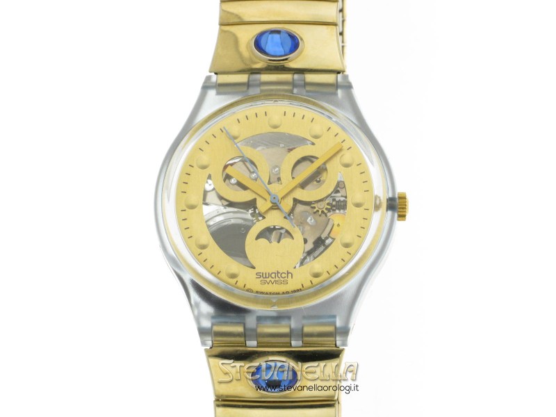 SWATCH Gold Smile classic quarzo bracciale acciaio elastico new