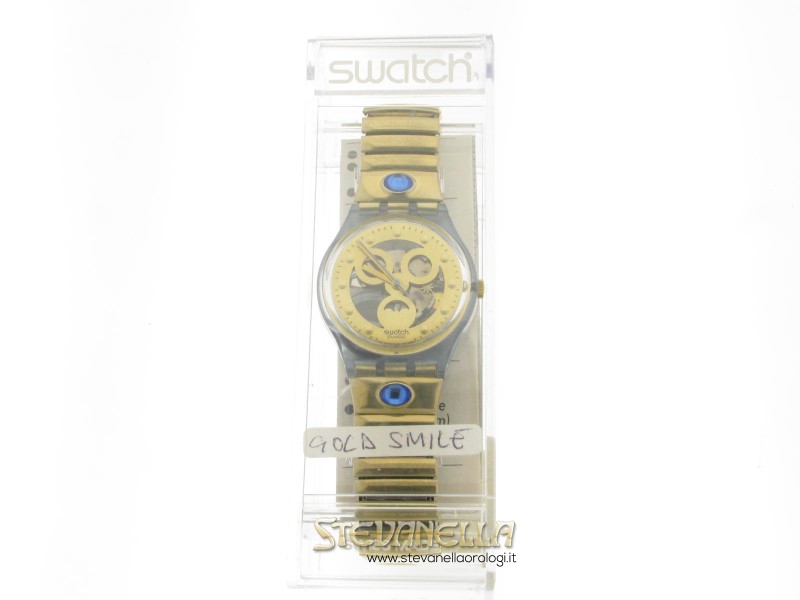 SWATCH Gold Smile classic quarzo bracciale acciaio elastico new