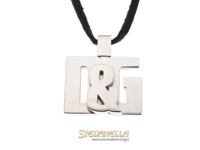 D&G collana Overlap con pendente logo acciaio e camoscio nero DJ0530